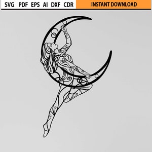 Moon Girl Hand Drawn SVG PNG DXF, Woman Moon Metal Wall Decor Art Svg ...