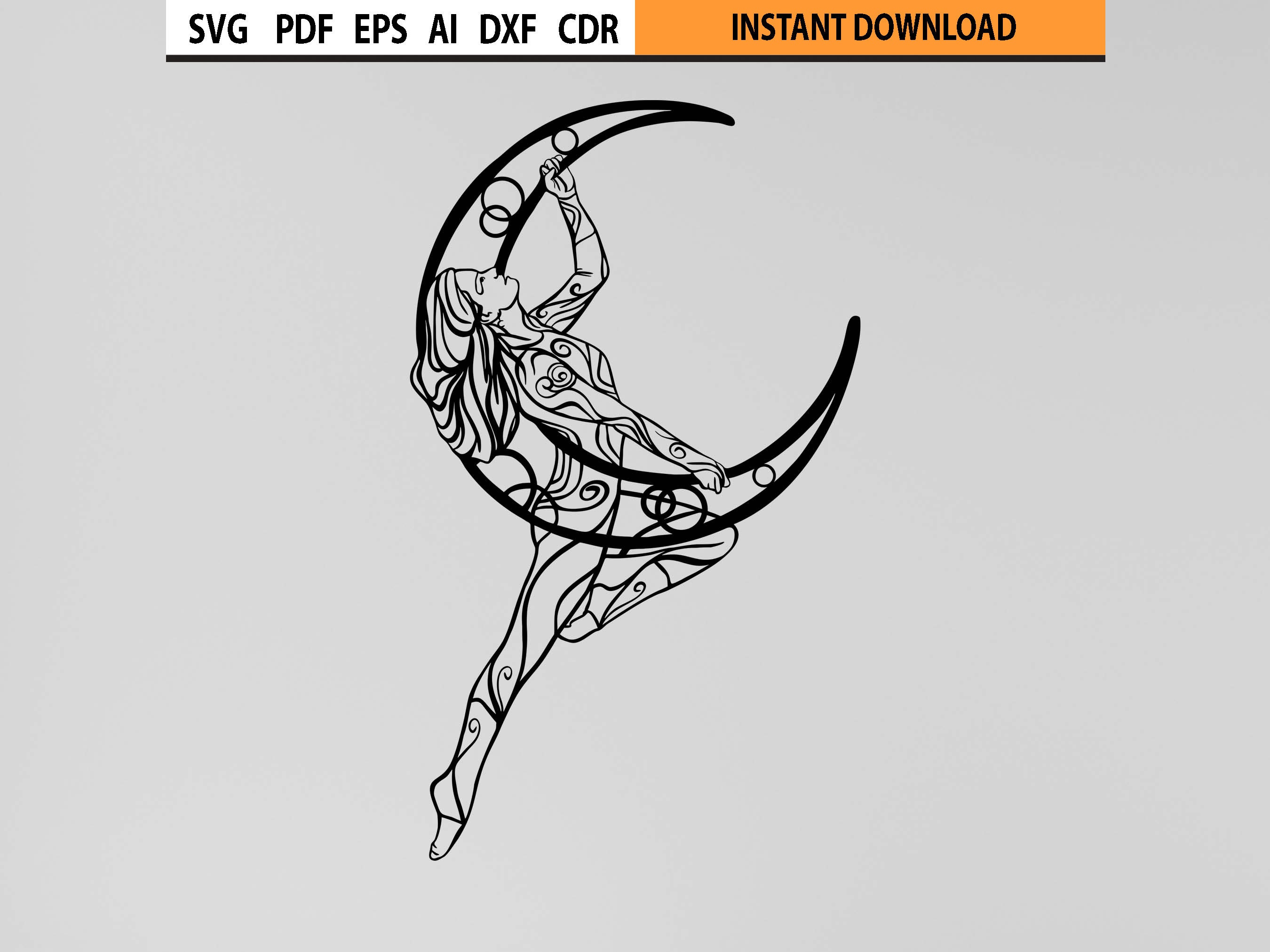 Moon Girl Hand Drawn SVG PNG DXF, Woman Moon Metal Wall Decor Art Svg ...