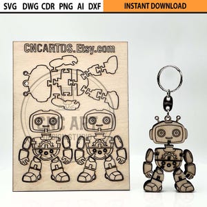 Laser Cut Robot Keychain, Robot Bag Charm Design, Flexible Keyring ...