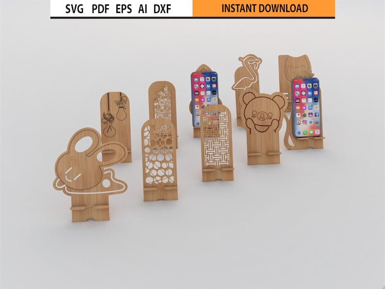 Laser Cut Phone Stand SVG Bundle | 10 Designs | Mobile Holder Files - Etsy