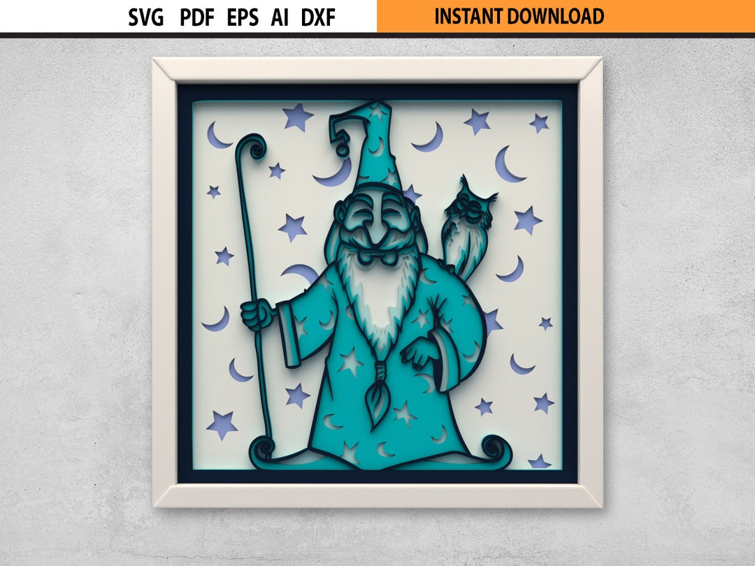 Merlin Wizard and Owl Shadow Box SVG, 3D Mandala Laser Cut File - Etsy