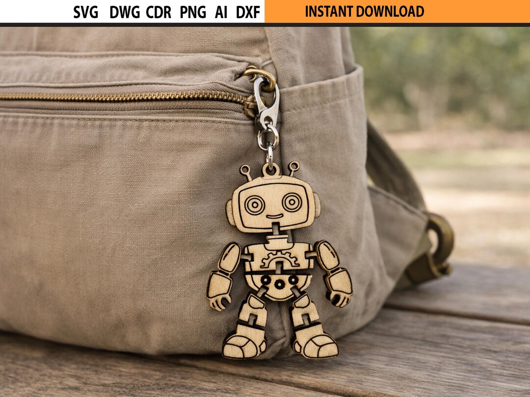 Laser Cut Robot Keychain, Robot Bag Charm Design, Flexible Keyring ...