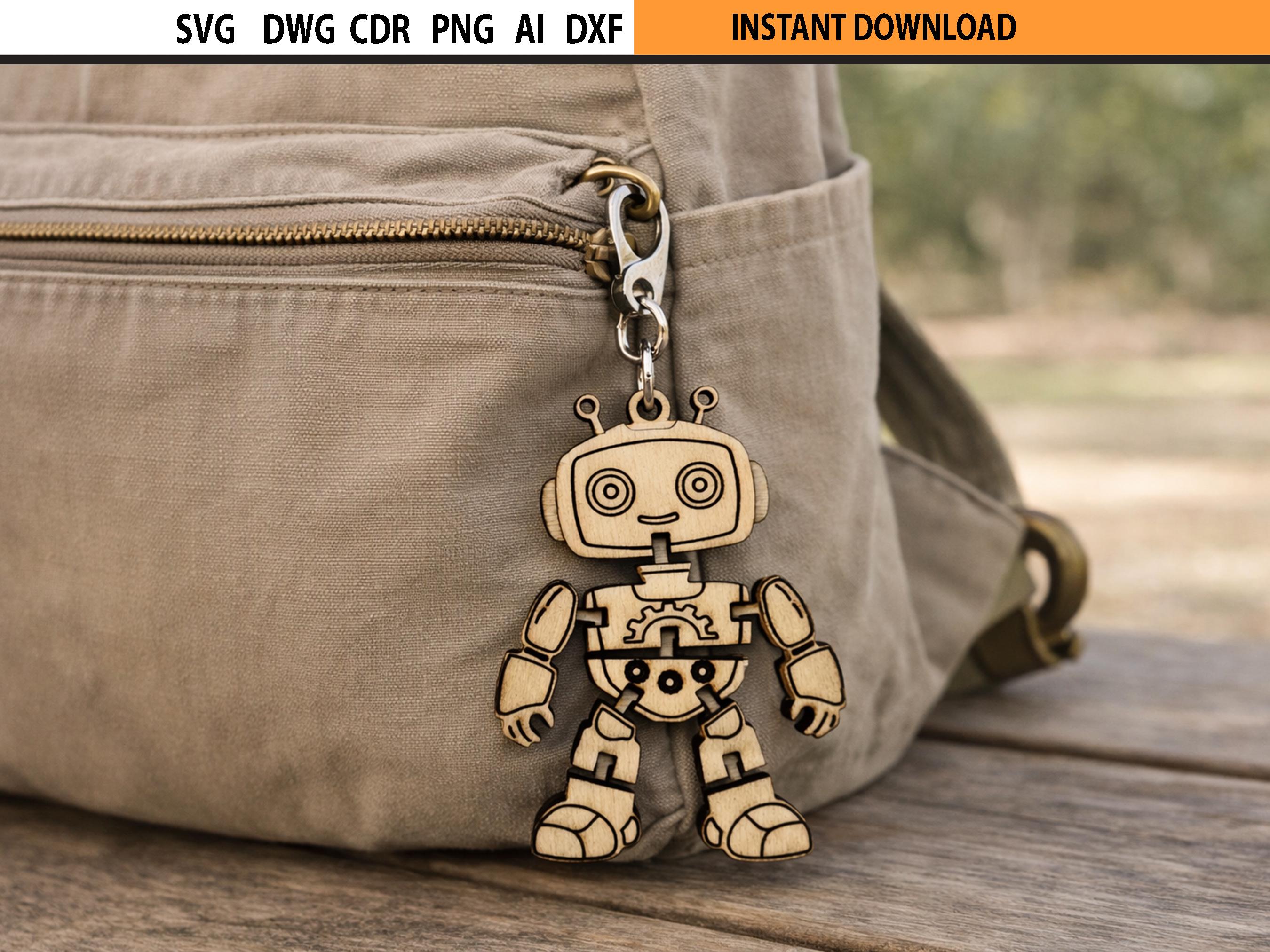 Laser Cut Robot Keychain, Robot Bag Charm Design, Flexible Keyring ...