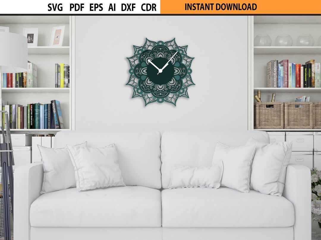 Laser Cut Wall Clock SVG File, Mandala Design (digital Download) - Etsy