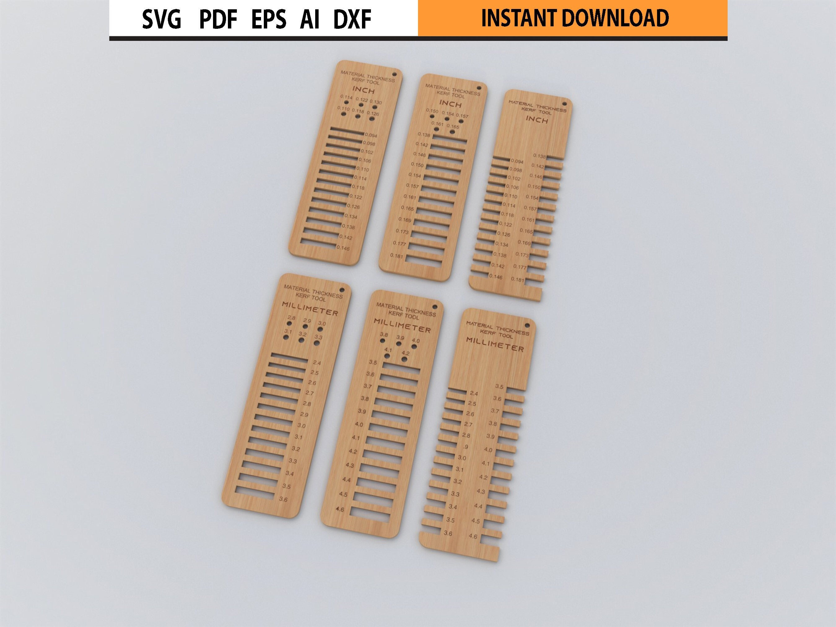 Kerf Tool Laser Cut Bundle SVG, Material Thickness Test Tool, Kerf Tool ...