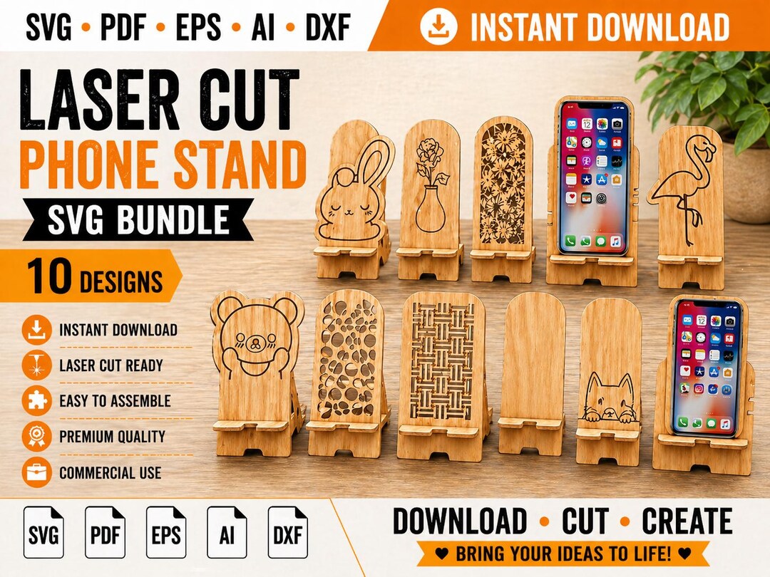Laser Cut Phone Stand SVG Bundle | 10 Designs | Mobile Holder Files - Etsy