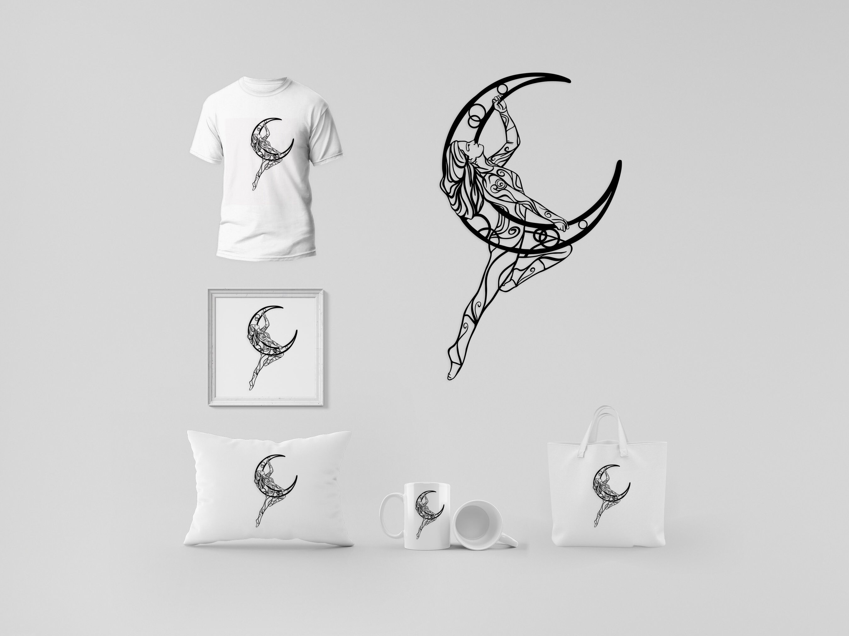 Moon Girl Hand Drawn SVG PNG DXF, Woman Moon Metal Wall Decor Art Svg ...