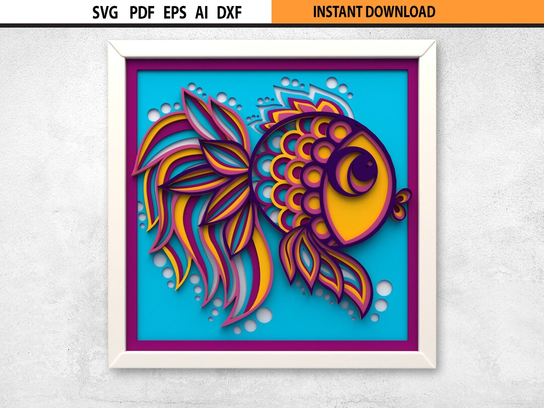 3D Multilayer Fish Shadow Box SVG | Multilayer Fish Mandala Wall Art ...