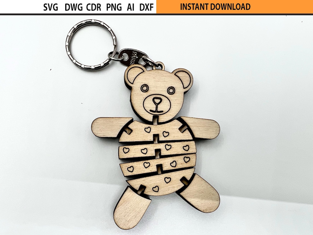 Laser Cut Flexible Teddy Bear Keychain Design SVG, Laser Cut Flexi Key ...