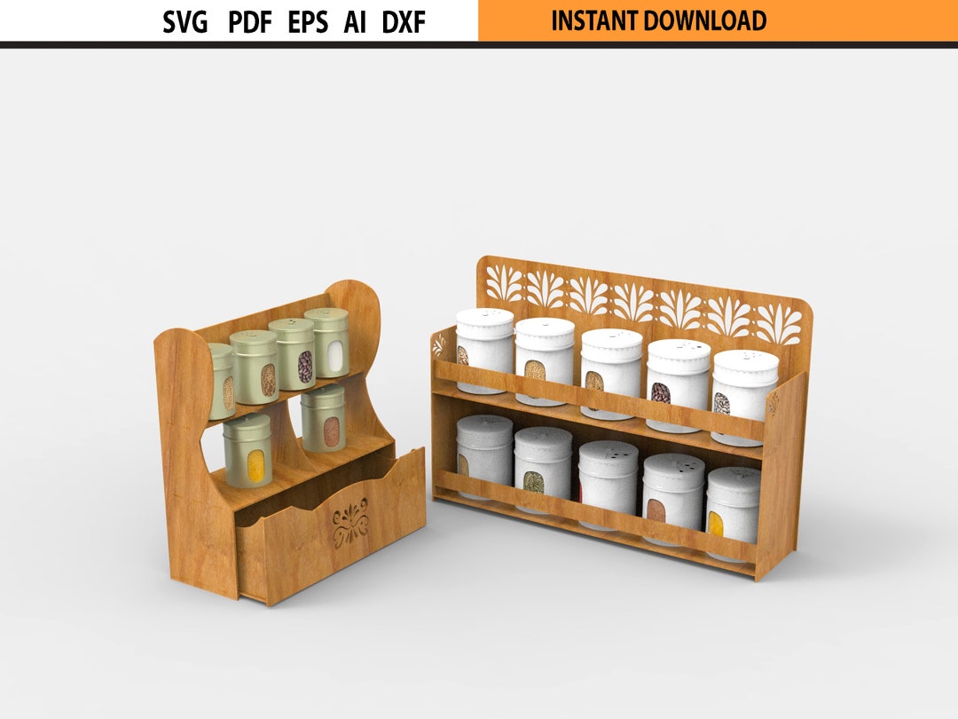 Laser Cut Spice Rack SVG Bundle – Wooden Kitchen Organizer (digital ...