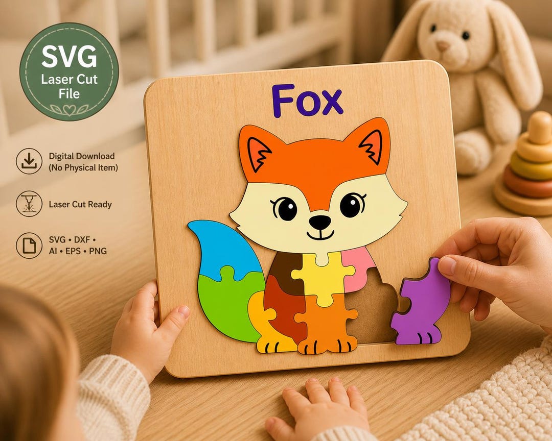 Fox Puzzle SVG – Montessori Laser Cut Wooden Toy File - Etsy