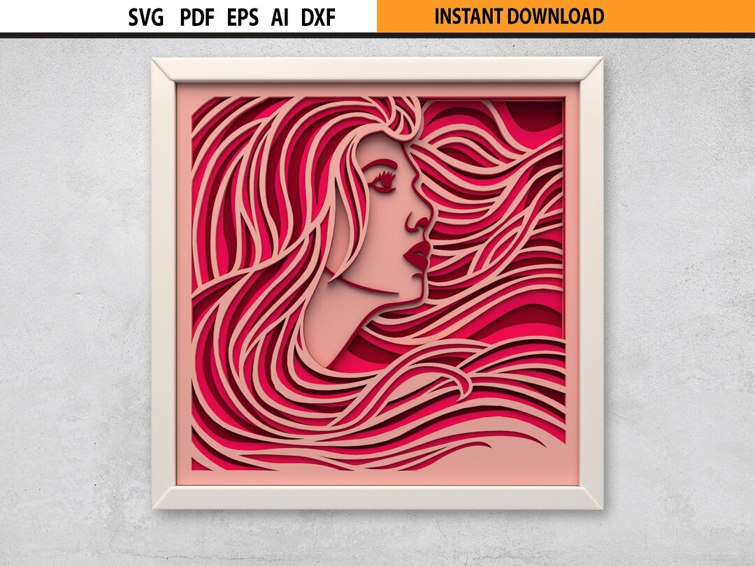 Woman With Long Hair Shadow Box SVG | Mandala Wall Art (digital ...