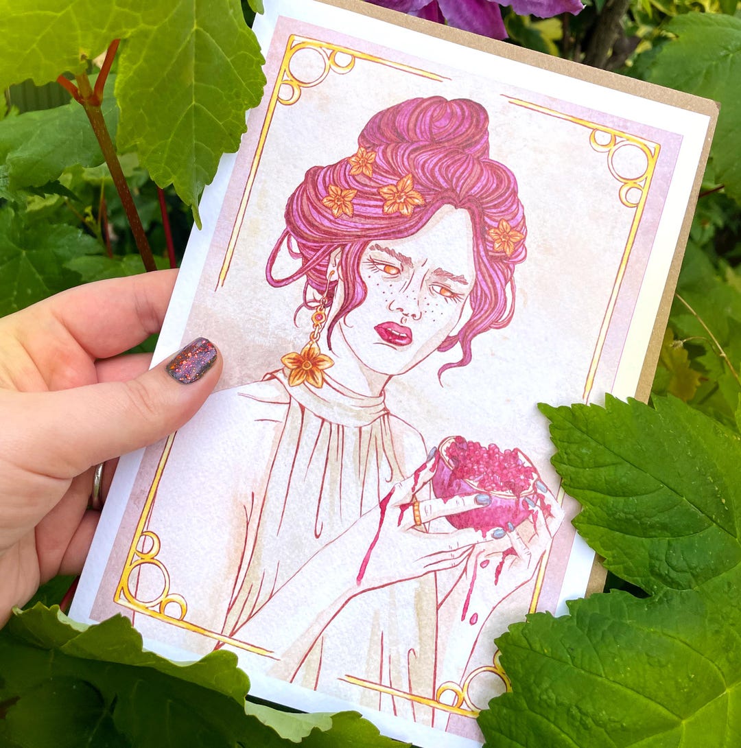 Persephone Goddess Art Card: Watercolor Print, Spiritual Greeting Card ...