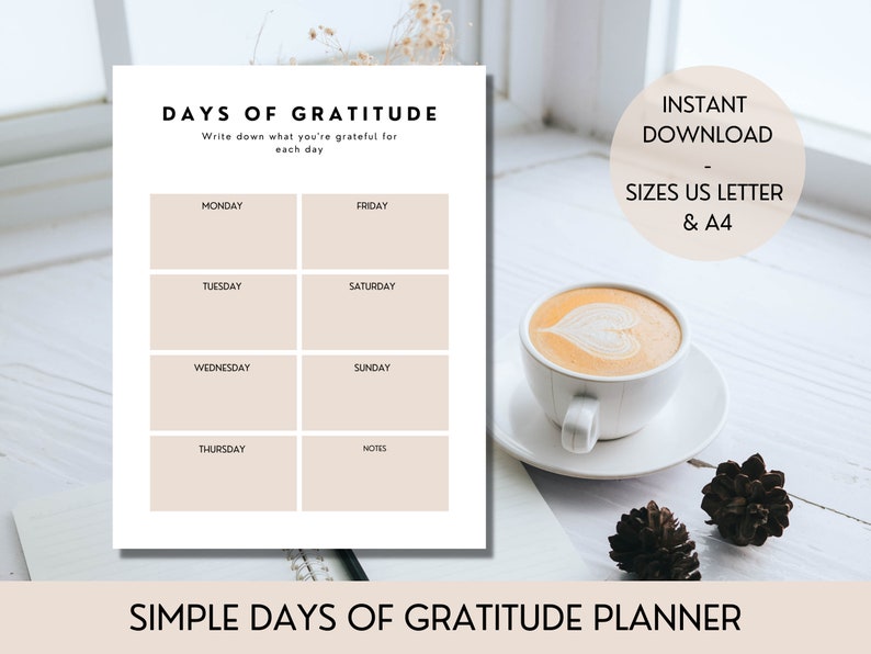 Simple Fillable Days of Gratitude Planner, Digital Days of Gratitude ...