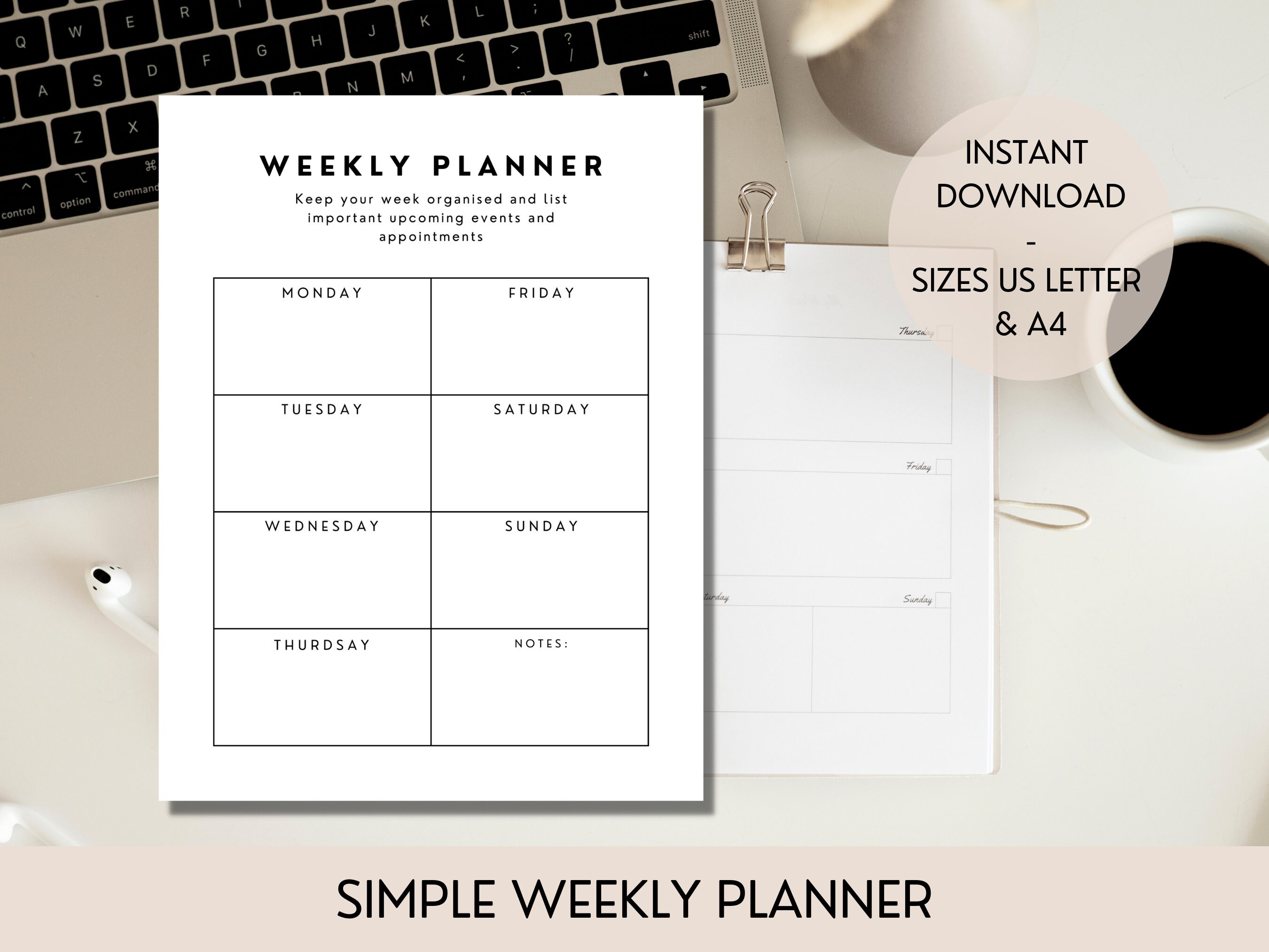 Simple Fillable Weekly Planner, Fillable and Printable Planner, Weekly ...