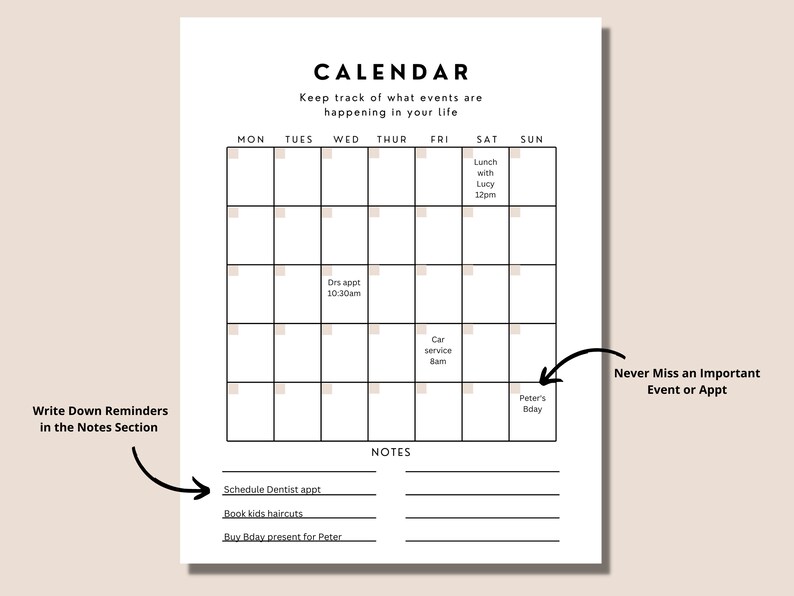 Simple Monthly Fillable and Printable Grid Planner, Event and ...