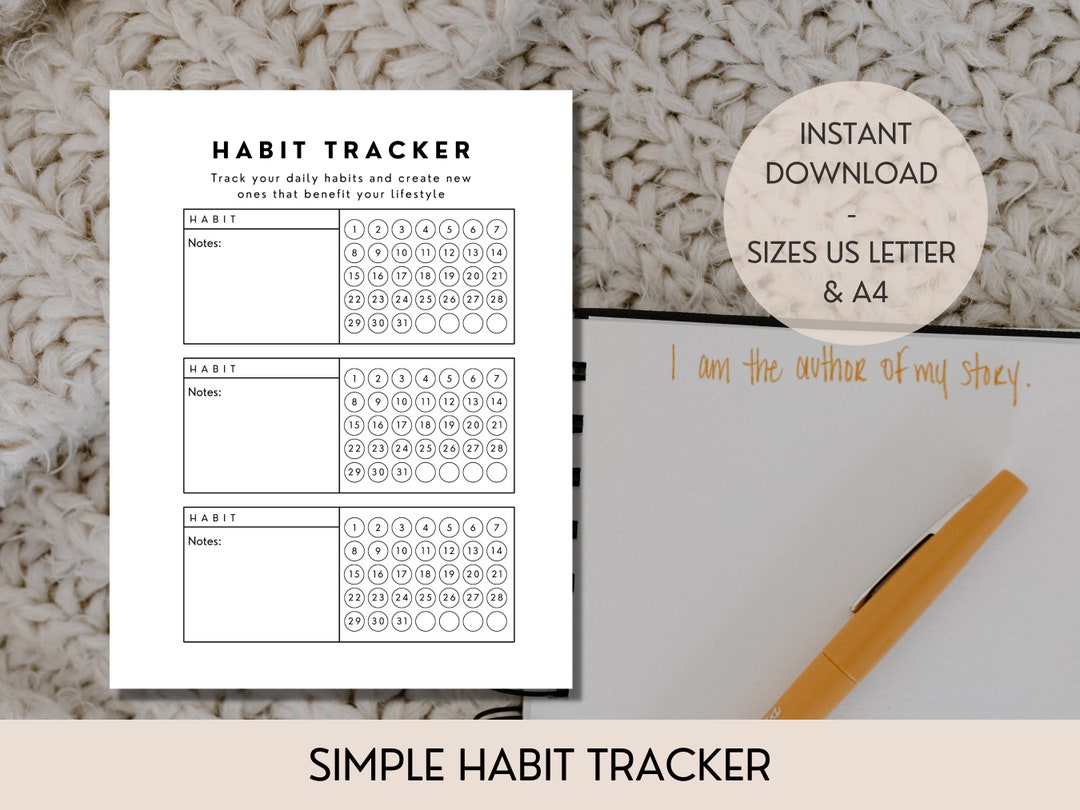 Simple Fillable and Printable Habit Tracker, Monthly Habit Tracker ...