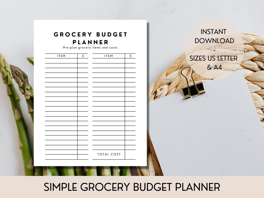 Simple Grocery Budget Planner, Food Item Planner, Finance and Budgeting ...