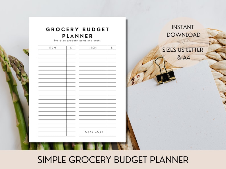 Simple Grocery Budget Planner, Food Item Planner, Finance and Budgeting ...