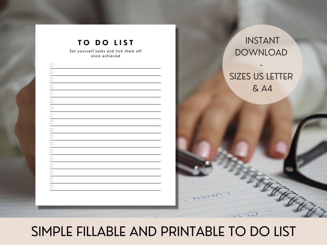 Simple Fillable and Printable to Do List, to Do List Planner, Tick off ...