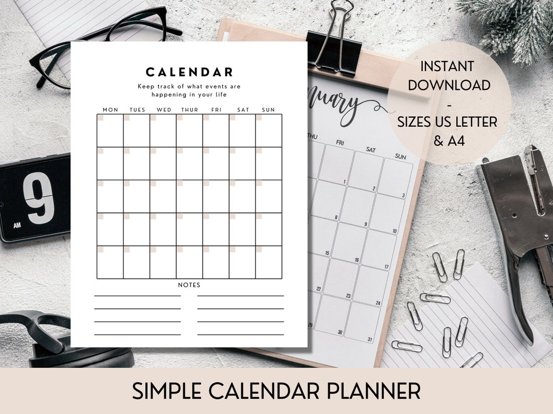 Simple Monthly Fillable and Printable Grid Planner, Event and ...