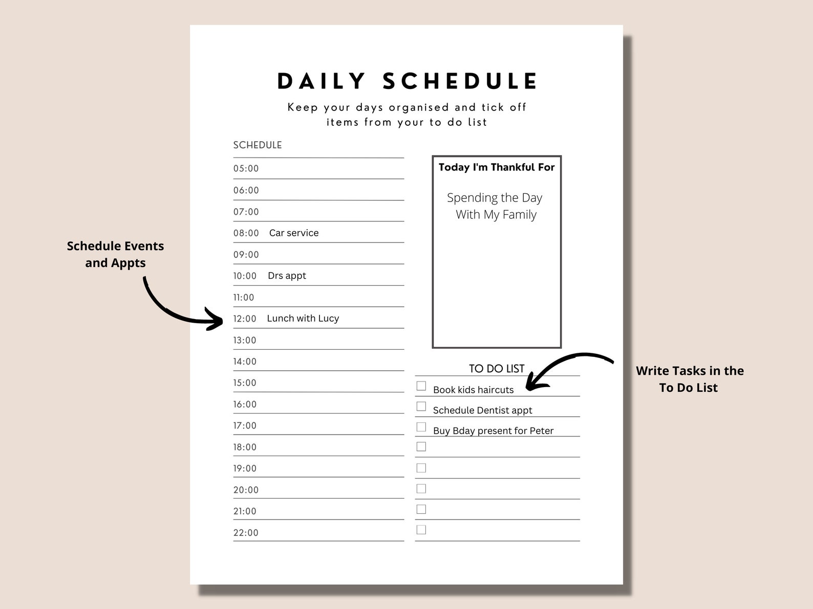 Simple Fillable and Printable Daily Planner, Appointment Schedule With ...