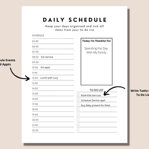 Simple Fillable and Printable Daily Planner, Appointment Schedule With ...