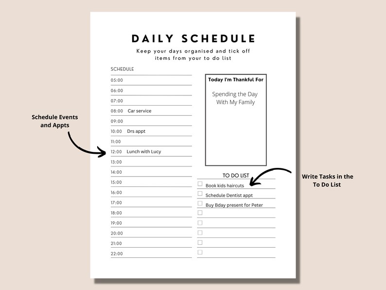 Simple Fillable and Printable Daily Planner, Appointment Schedule With ...