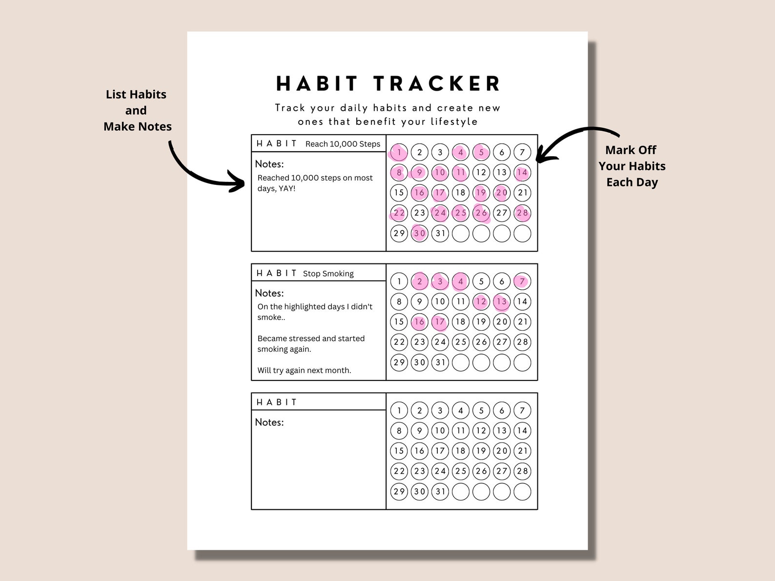 Simple Fillable and Printable Habit Tracker, Monthly Habit Tracker ...