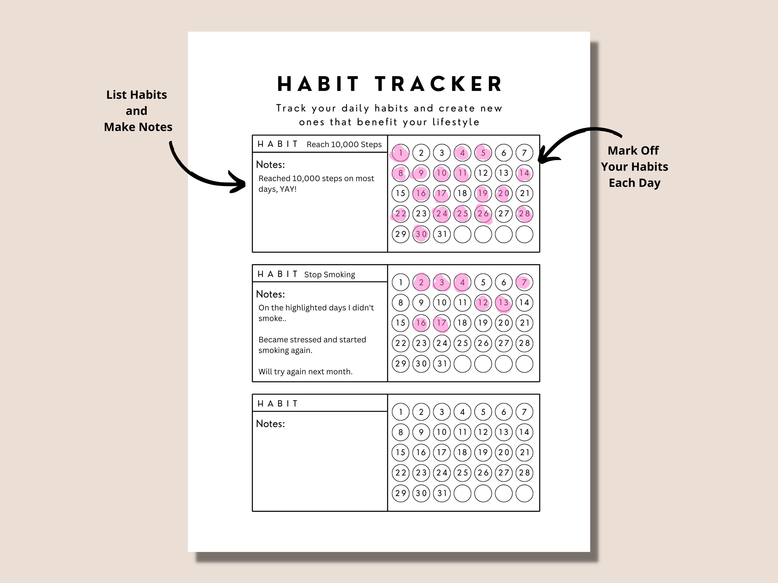 Simple Fillable and Printable Habit Tracker, Monthly Habit Tracker ...