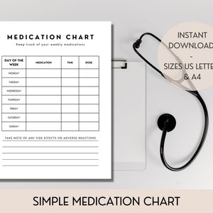 Simple Fillable and Printable Weekly Medication Chart Planner, Digital ...