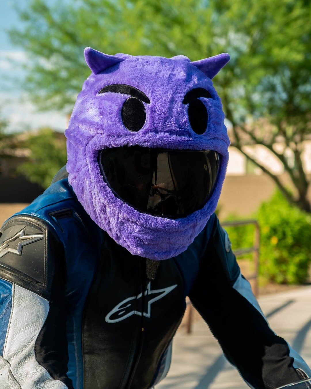 Motorcycle Helmet Cover Purple Devil Emoticon, Funny Helmet Cover, Gift for Motorcycle Rider ...