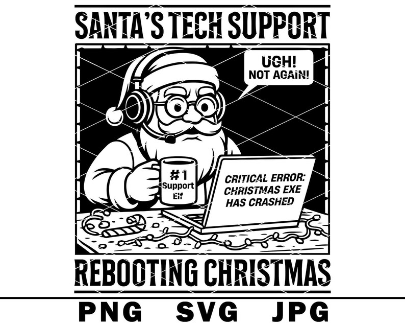 Rebooting Christmas SVG Funny IT Santa Computer Nerd Joke PNG Jpg Cut ...