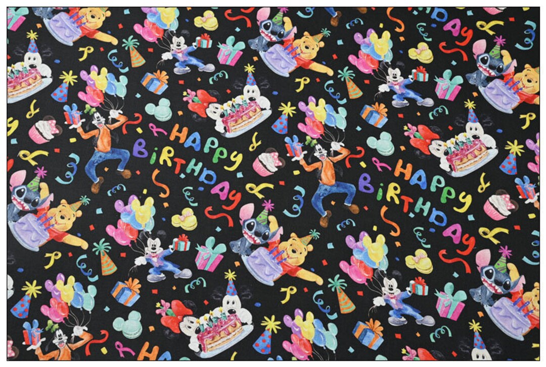 Disney Happy Birthday Fabric Mickey Mouse Fabric Cartoon Fabric 100% ...
