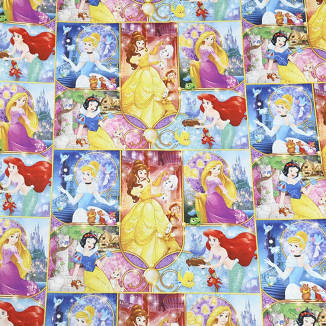 Disney Princess Fabric - Snow White Cinderella Ariel Fabric - Cartoon ...