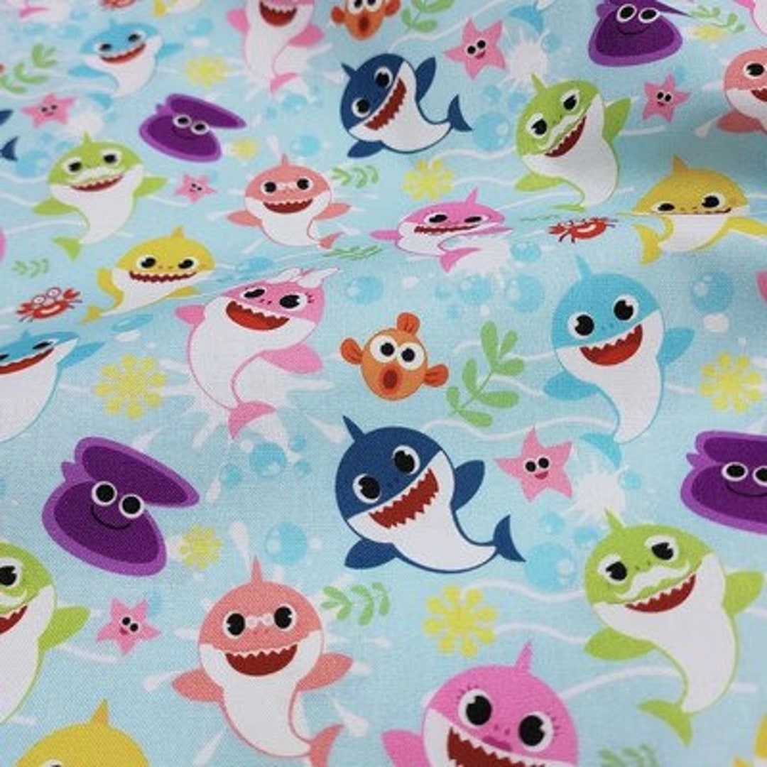 Baby Shark Party Fabric Baby Shark Family Cartoon Fabric 100% Cotton ...