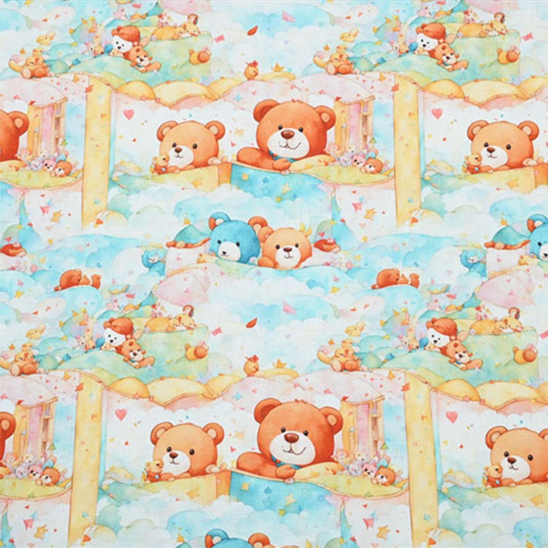 Watercolor Bear Cotton Fabric - Cartoon Fabric - Quilting Fabric - by ...