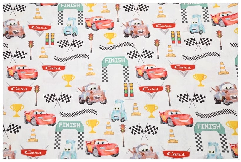 Disney Pixar Cars Fabric - Lightening Mcqueen Fabric - Cartoon Fabric ...
