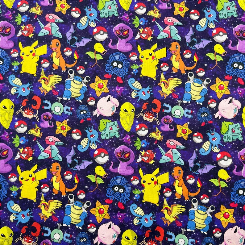 Pikachu Fabric - Pokemon Fabric- Pocket Monster Cartoon Fabric - 100% ...