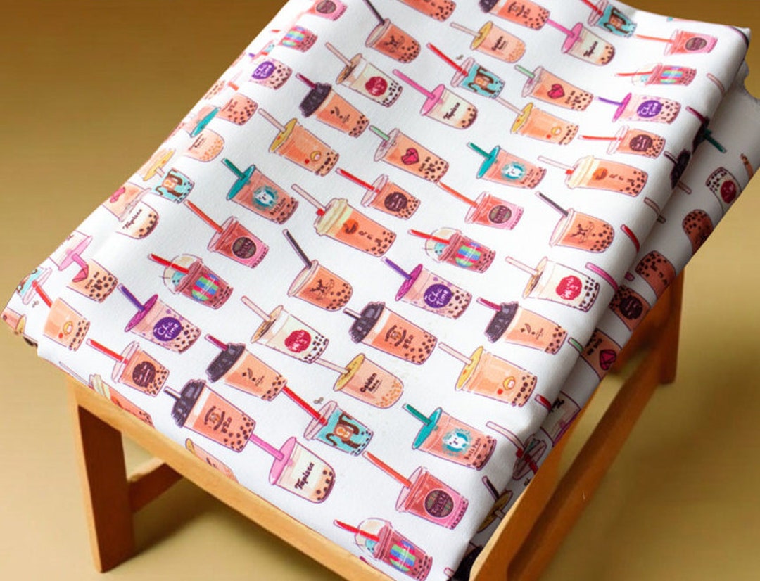 Bubble Tea Fabric - Cartoon Twill Fabric - Fine Canvas Fabric ...