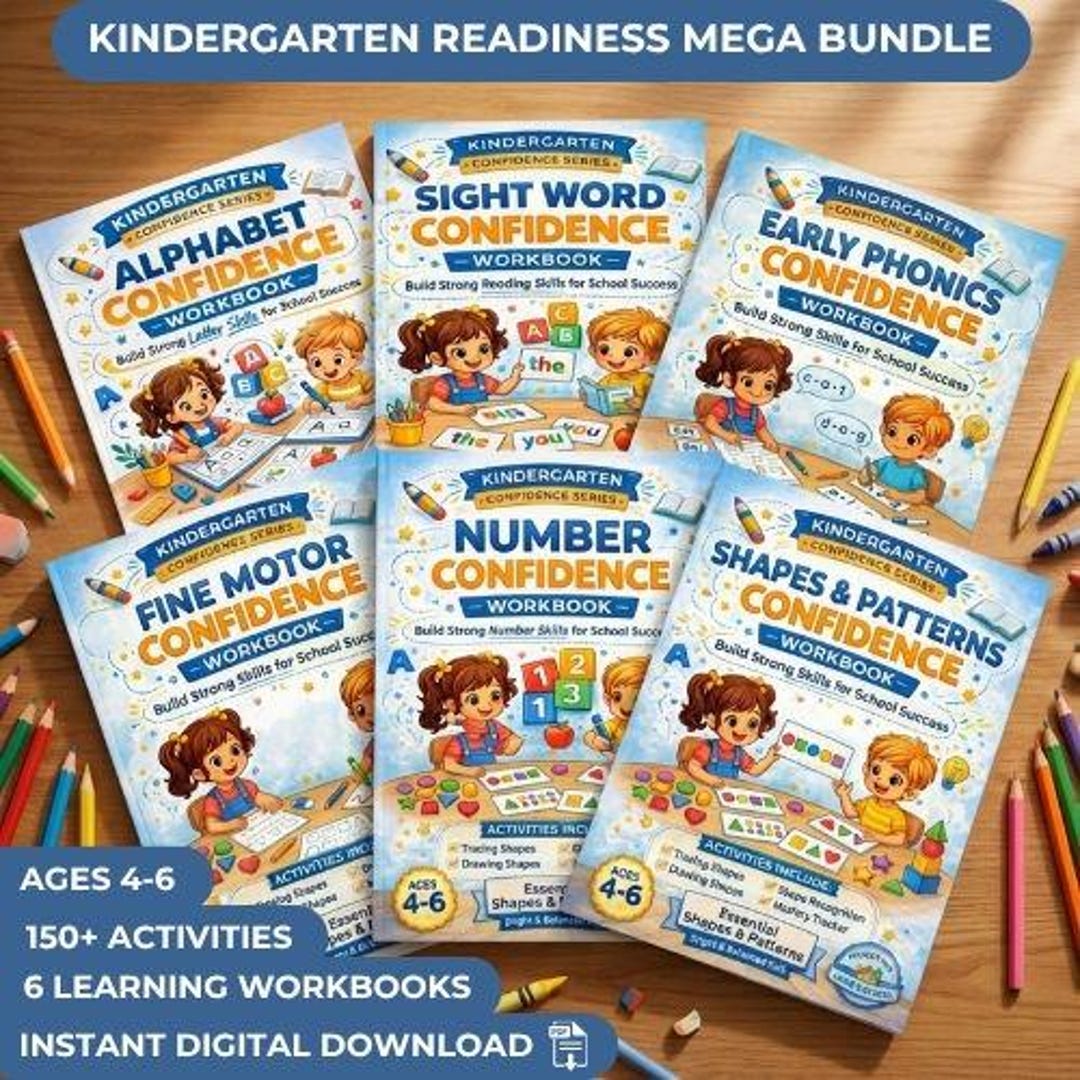 Kindergarten Readiness Mega Bundle - 6 Printable Learning Workbooks for ...