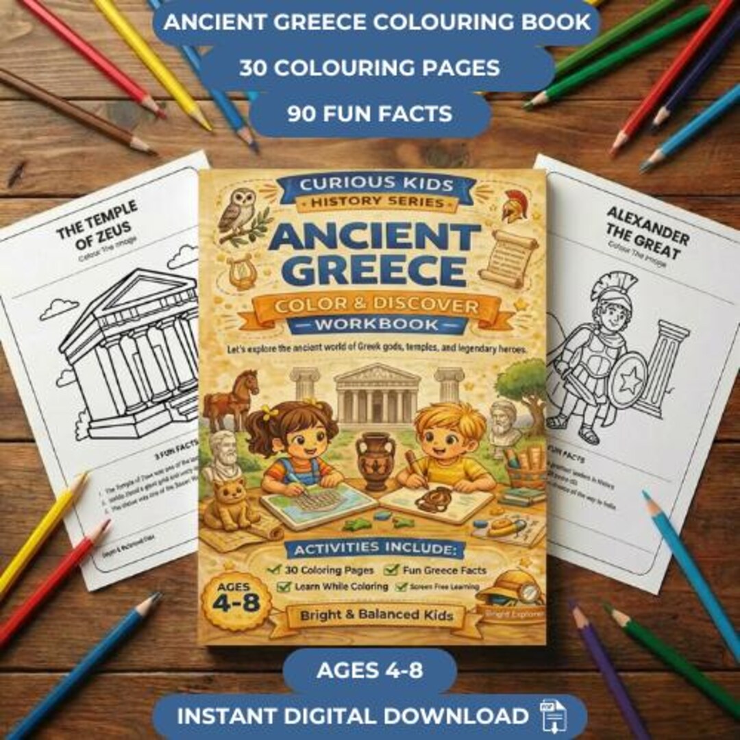 Ancient Greece Coloring Book for Kids | Greek Gods, Temples, History ...