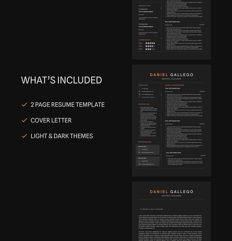 Resume Template for Canva Professional CV Template, Light and Dark ...
