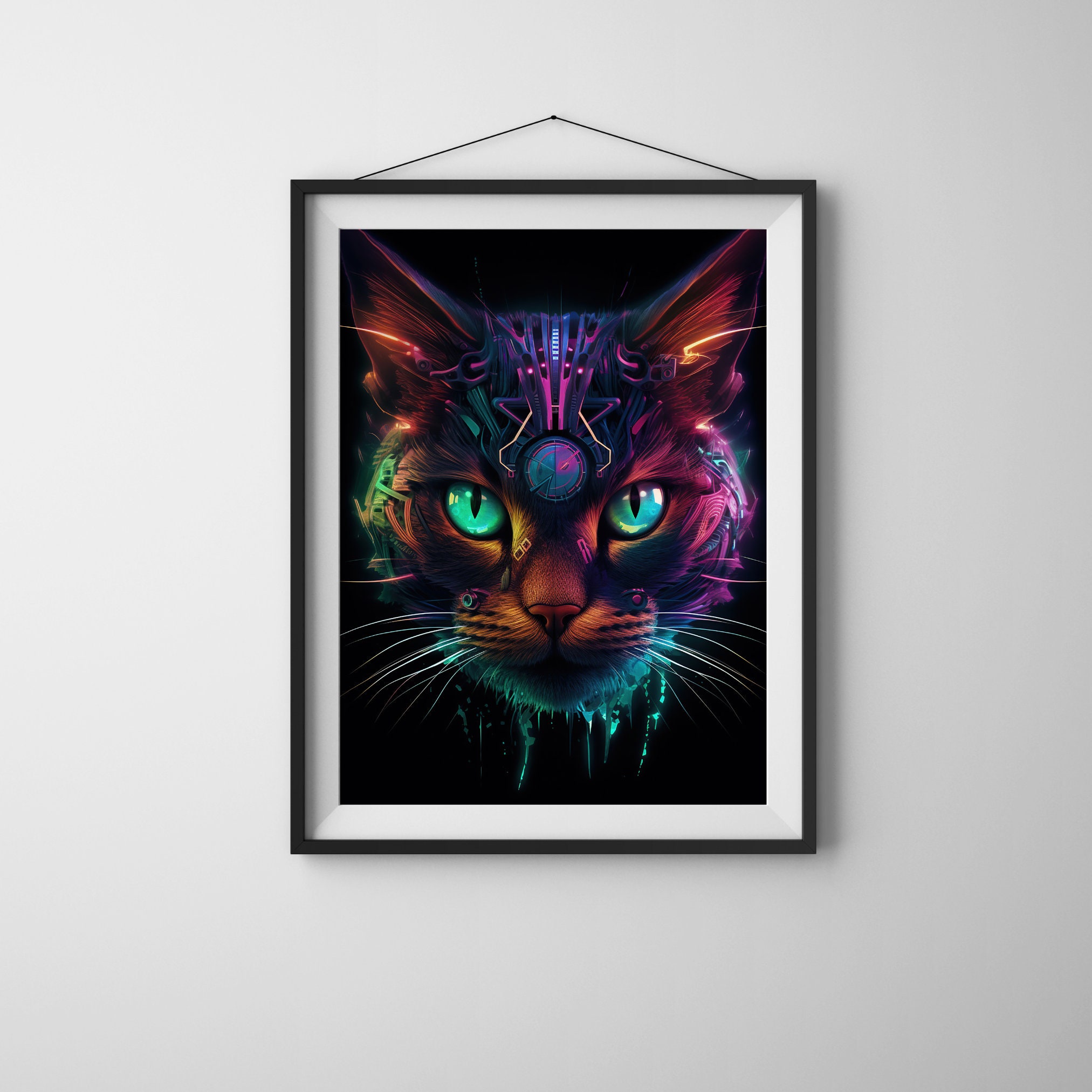 CAT PRINTABLE ART Cat Wall Art Decor Digital Colorful Cat - Etsy