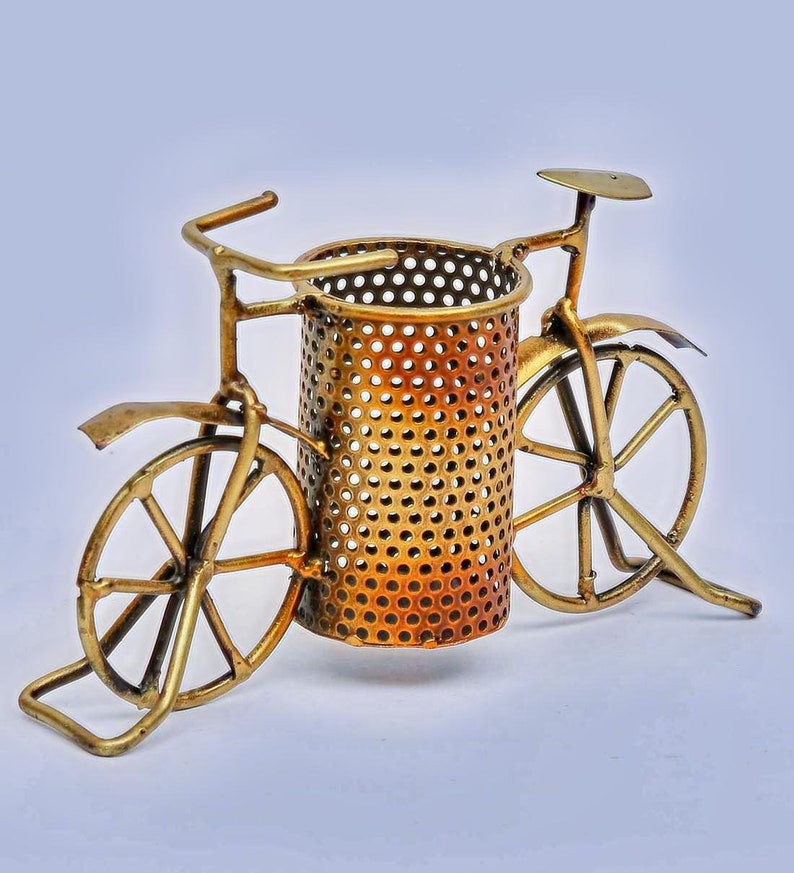 Vintage Cycle Pen Holder Handcrafted Metal Desk Organizer With Antique ...