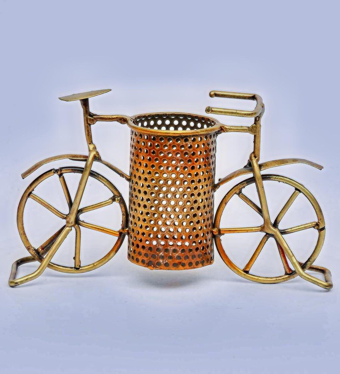 Vintage Cycle Pen Holder Handcrafted Metal Desk Organizer With Antique ...