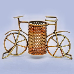 Vintage Cycle Pen Holder Handcrafted Metal Desk Organizer With Antique ...