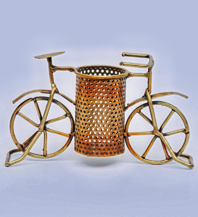 Vintage Cycle Pen Holder Handcrafted Metal Desk Organizer With Antique ...