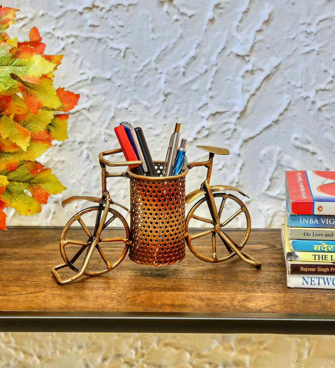Vintage Cycle Pen Holder Handcrafted Metal Desk Organizer With Antique ...