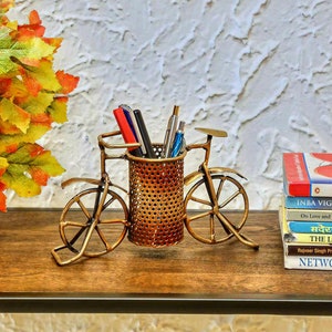 Vintage Cycle Pen Holder Handcrafted Metal Desk Organizer With Antique ...